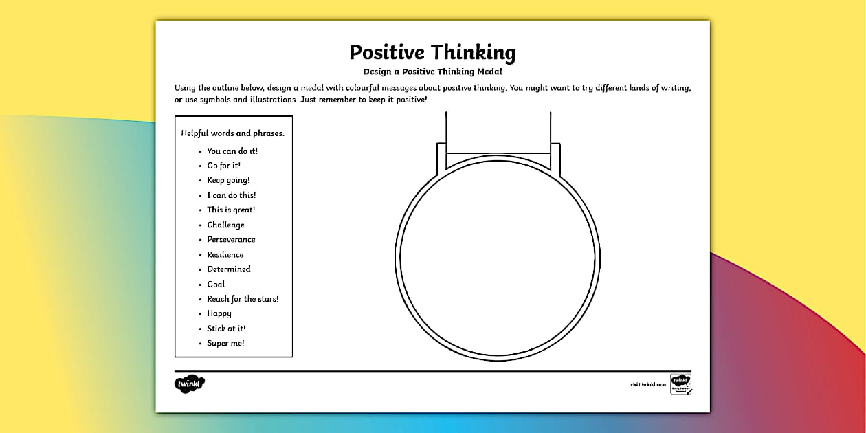 Summer Games Medal Positive Thinking Worksheet - Twinkl