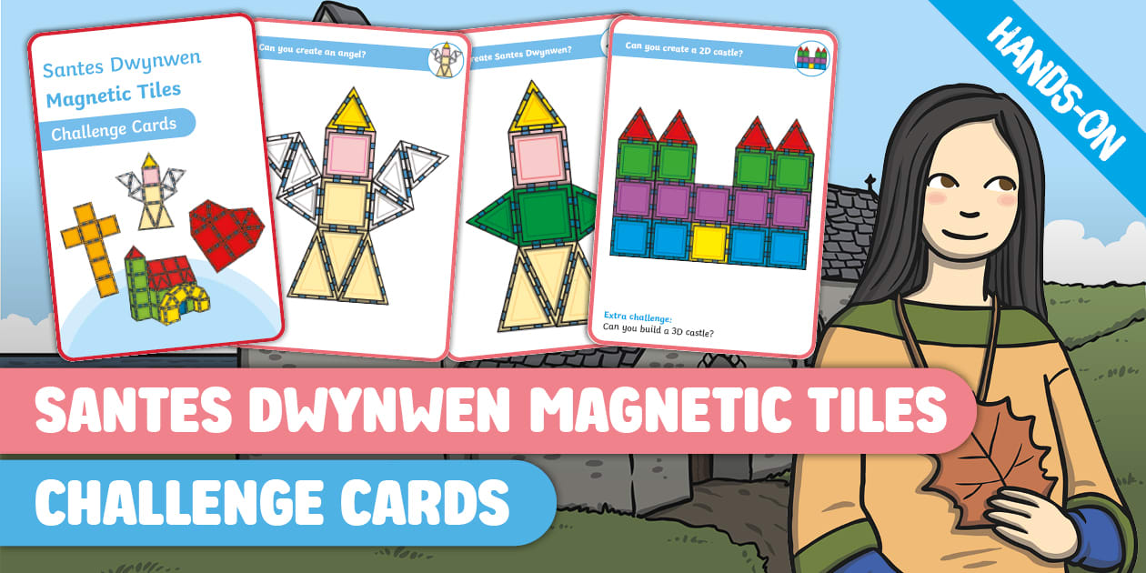 Santes Dwynwen Magnetic Tiles Challenge Cards