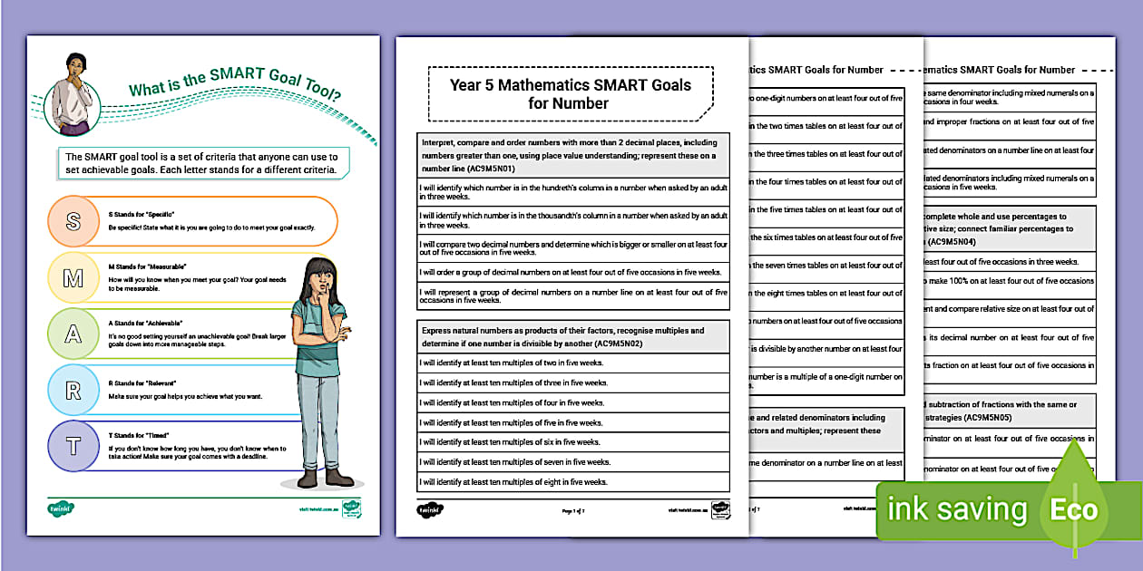 Year 5 Mathematics SMART Goals for Number (teacher made)