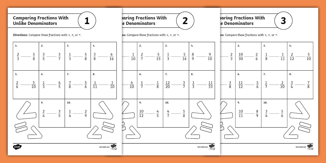 Comparing Fractions With Unlike Denominators Activities