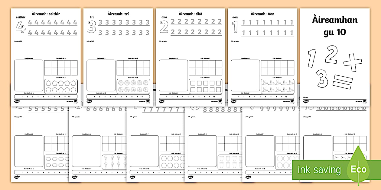 Aireamhan gu 10 Number Worksheet / Worksheet (teacher made)