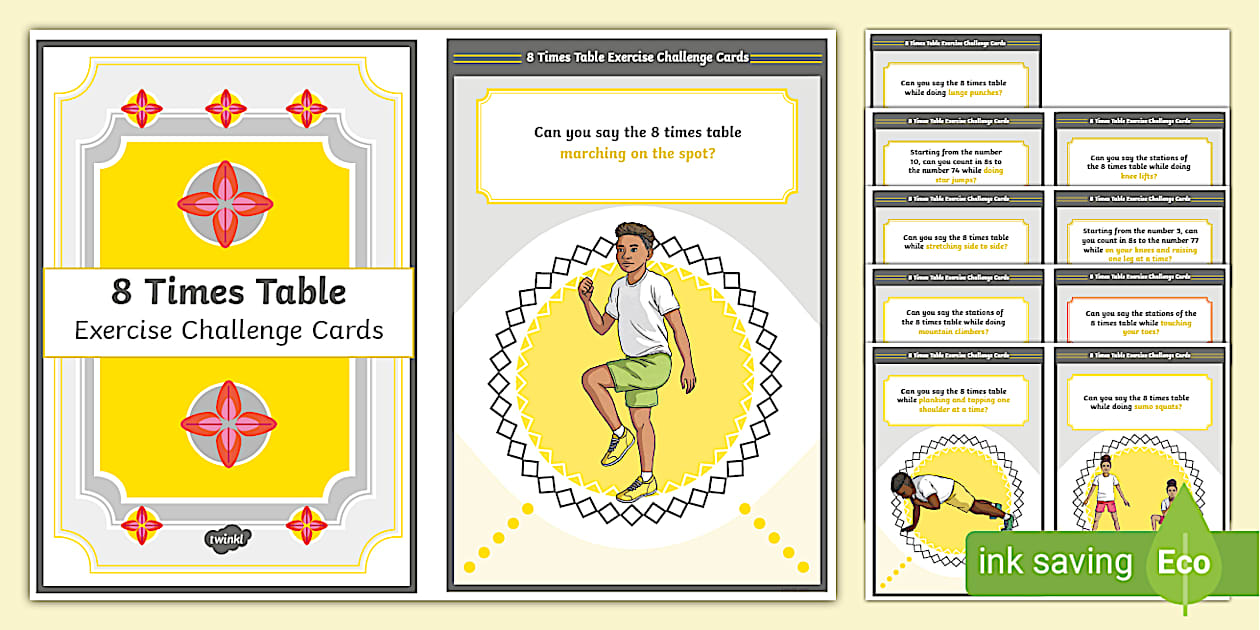 8 Times Table Game - Exercise Challenge Cards (Teacher-Made)