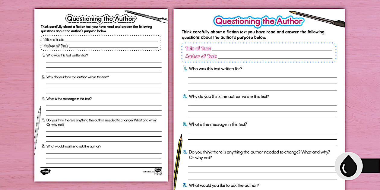 Reading Comprehension: Questioning the Author Activity Sheet