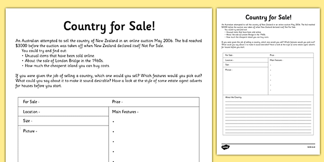 Cursive Country for Sale Worksheet (teacher made) - Twinkl