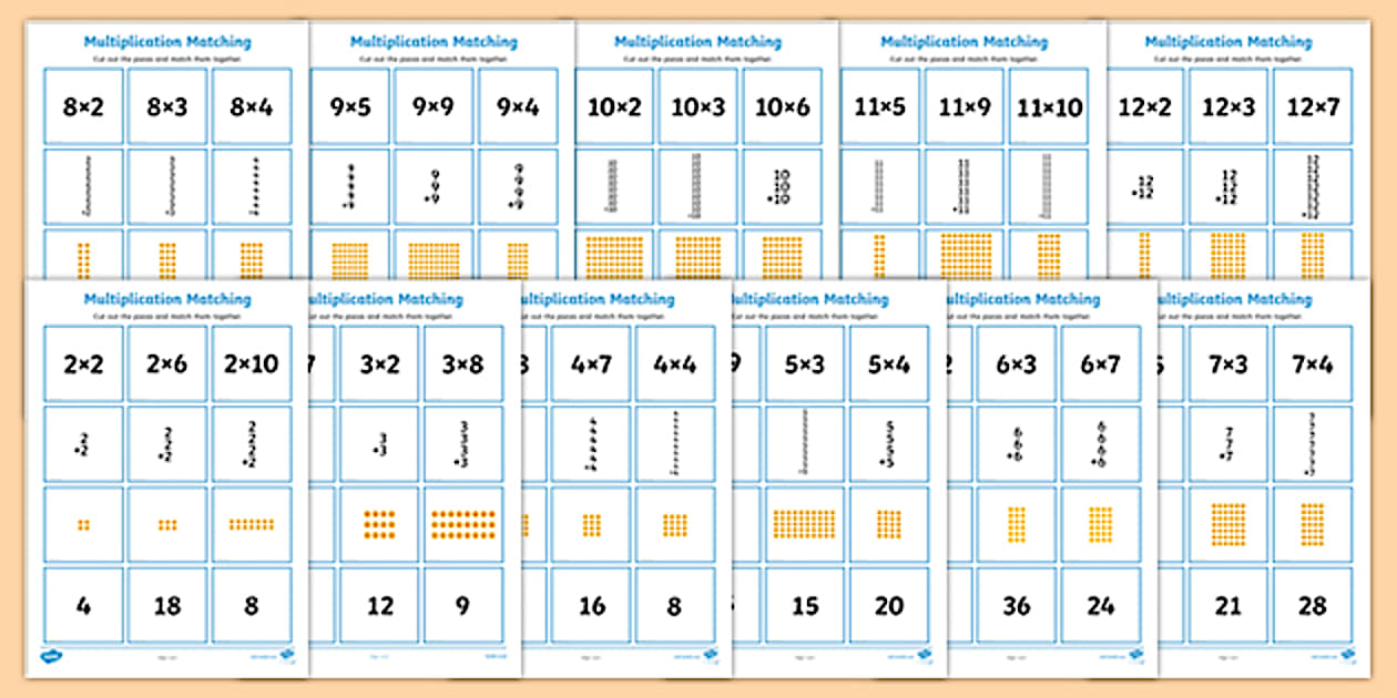 Black and White 2 to 12 Times Table Multiplication Matching Puzzle Pack
