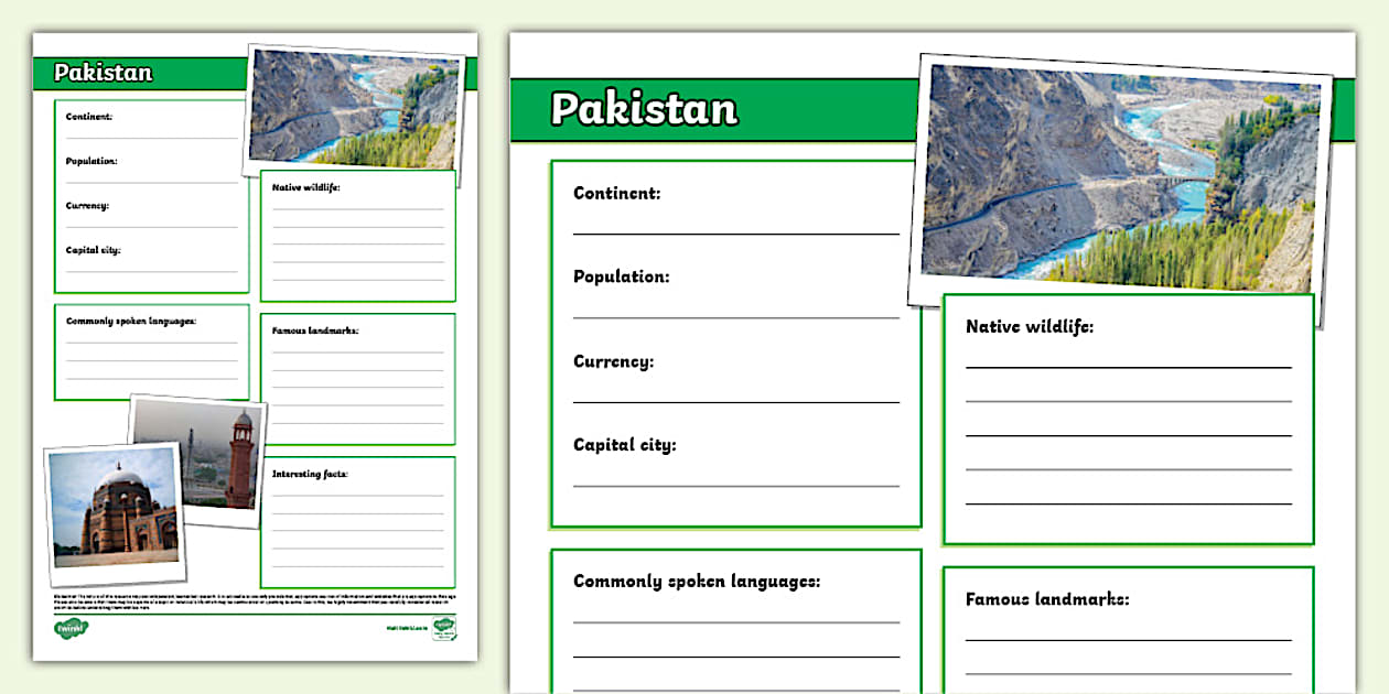 Pakistan Fact File Template - Twinkl Primary
