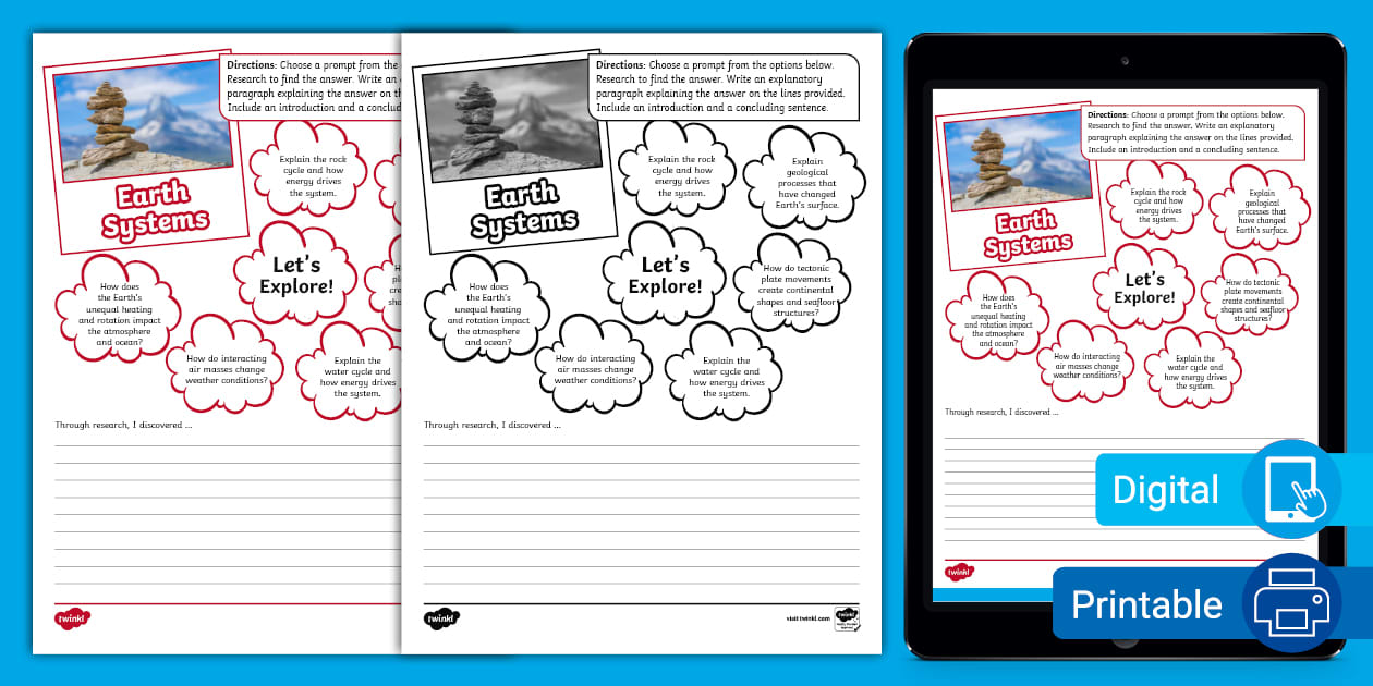 Earth Systems Research Writing Activity for 6th-8th Grade