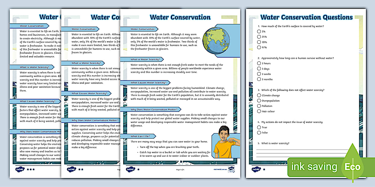 Water Conservation Reading Activity | Water Saving Week