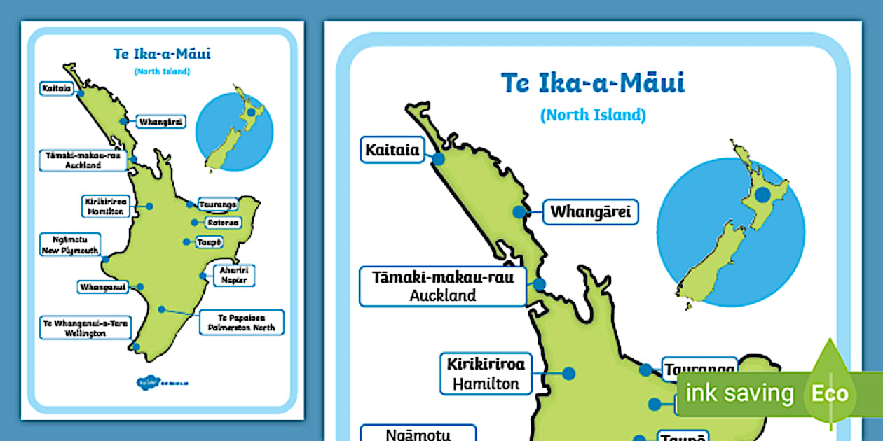Black and White North Island Display Poster English/Te Reo Māori