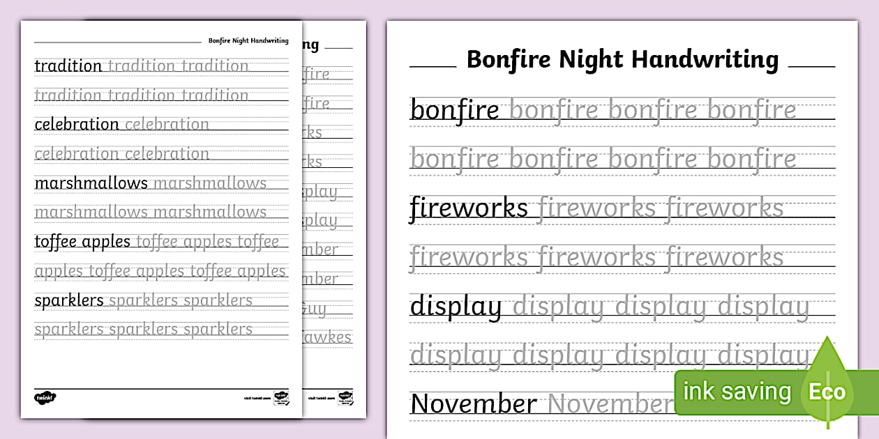 KS2 Bonfire Night Handwriting Practice, Bonfire Night