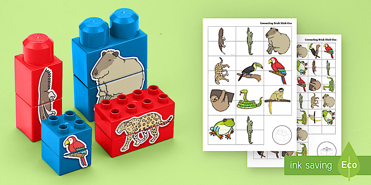 Amazon Rainforest Animals Matching Connecting Bricks Game