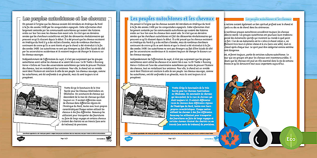 FREE! - Indigenous Horseback Riding Reading Comprehension French