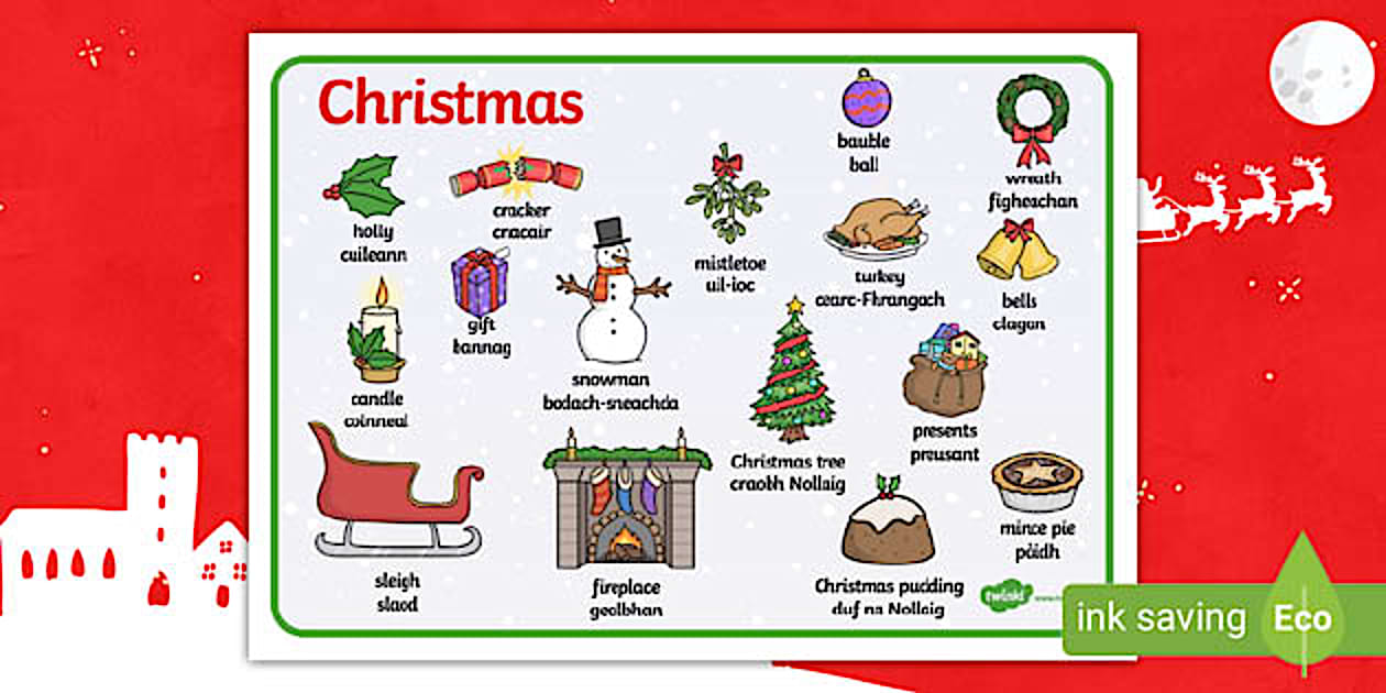 Editable Brat-fhaclan na Nollaig/Christmas Word Mat - Twinkl
