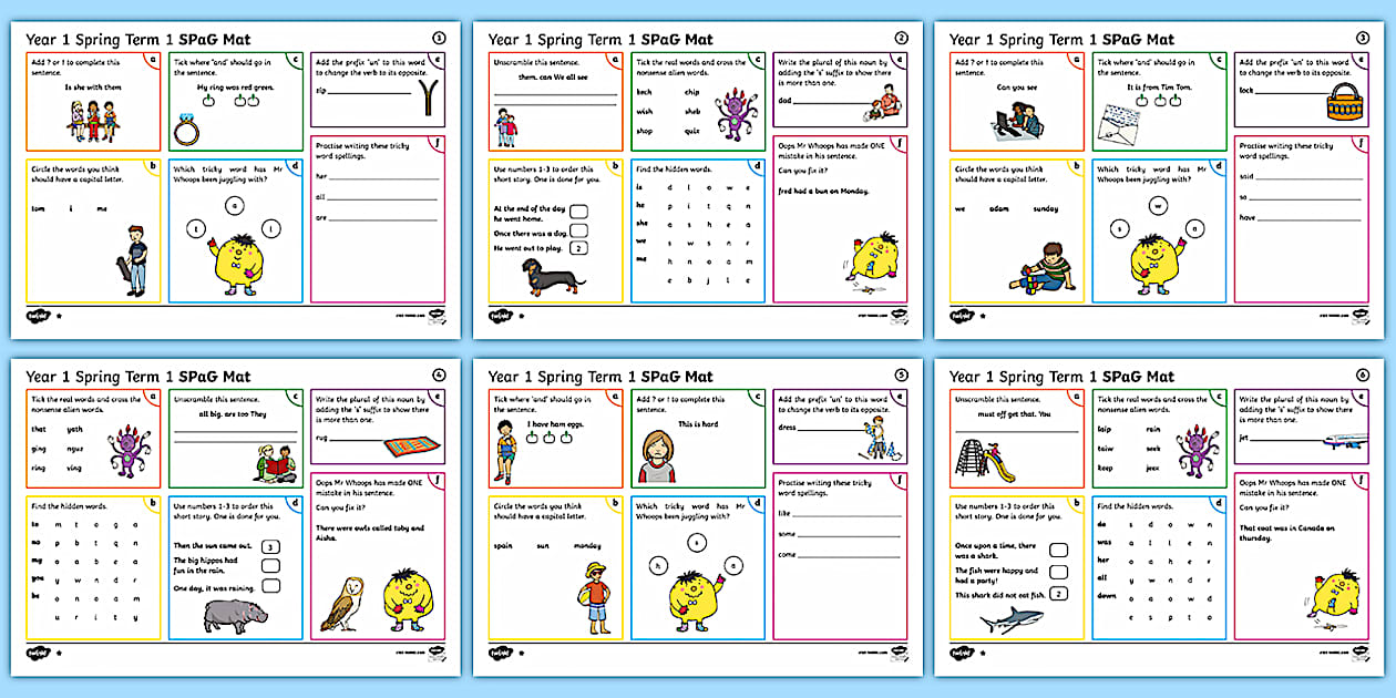 Editable Year 1 Spring Term 1 SPaG Activity Mats - Twinkl