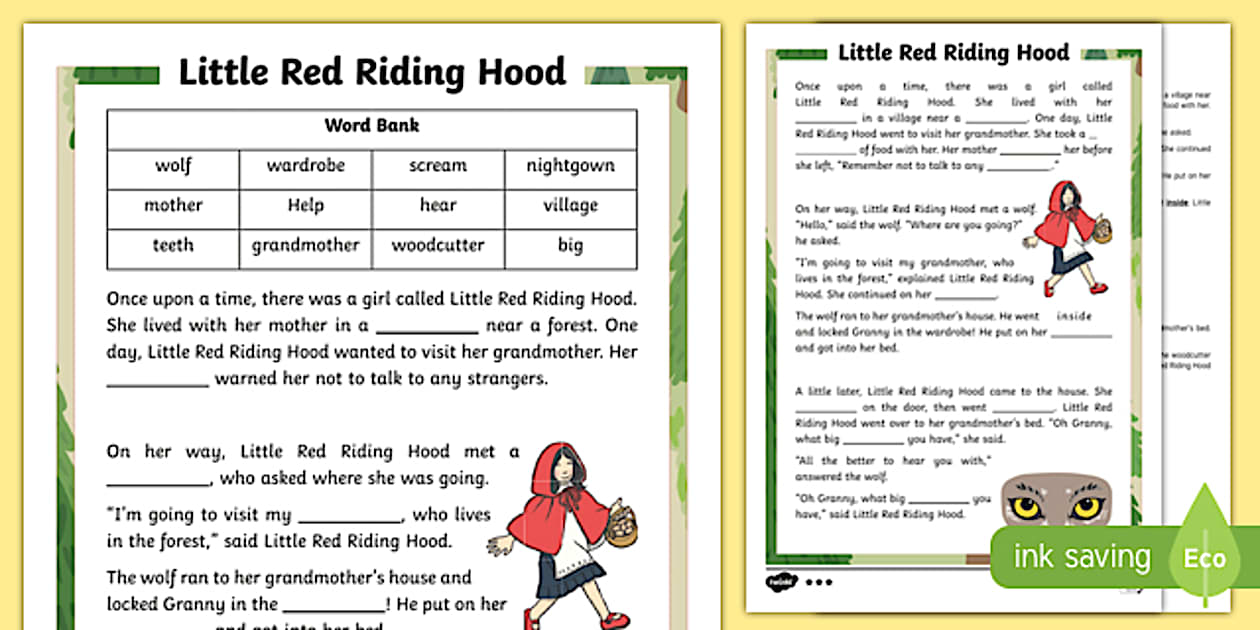 Editable Little Red Riding Hood Traditional Tale Cloze Procedure