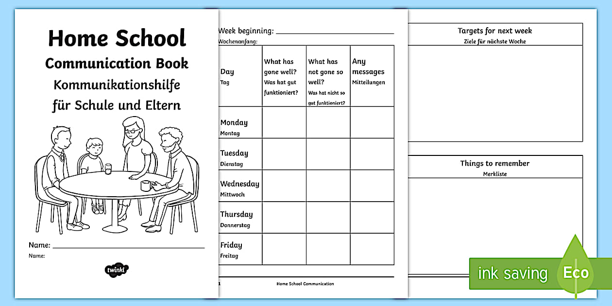 Home School Communication Book Primary English/German