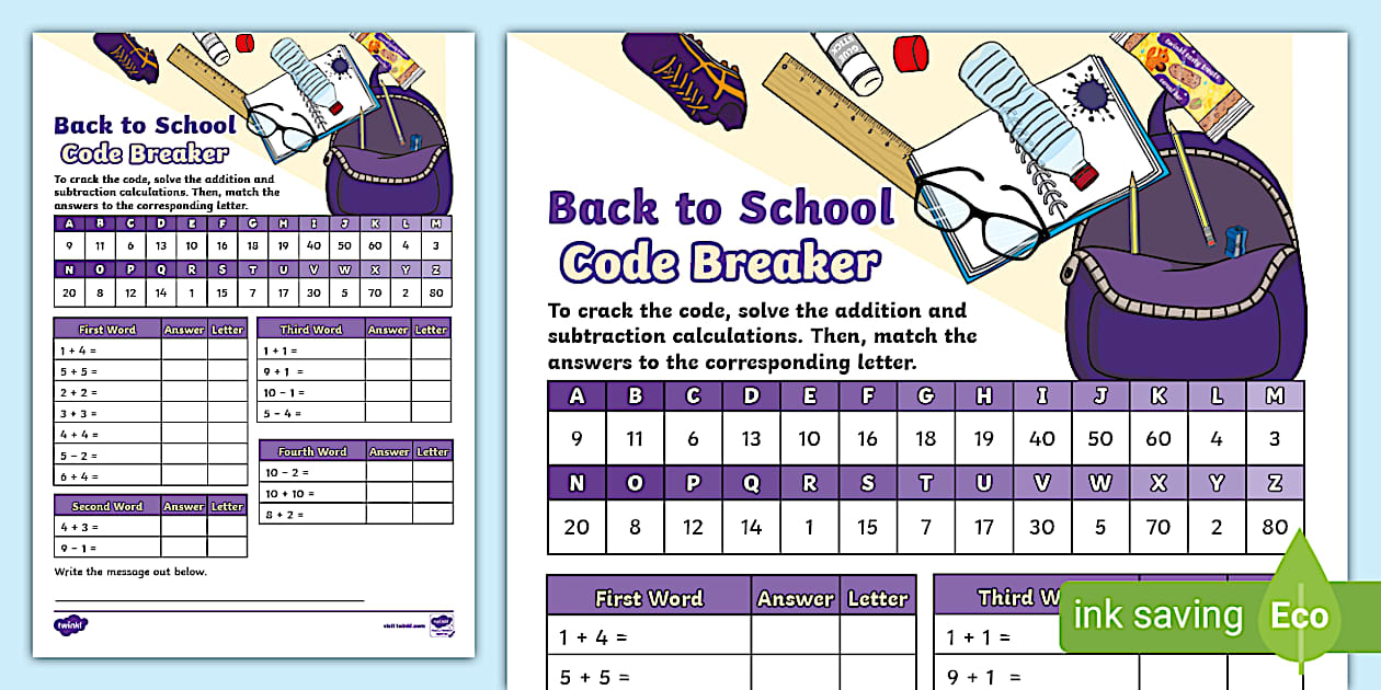👉 Year 1 Back to School Maths Code Breaker - Twinkl