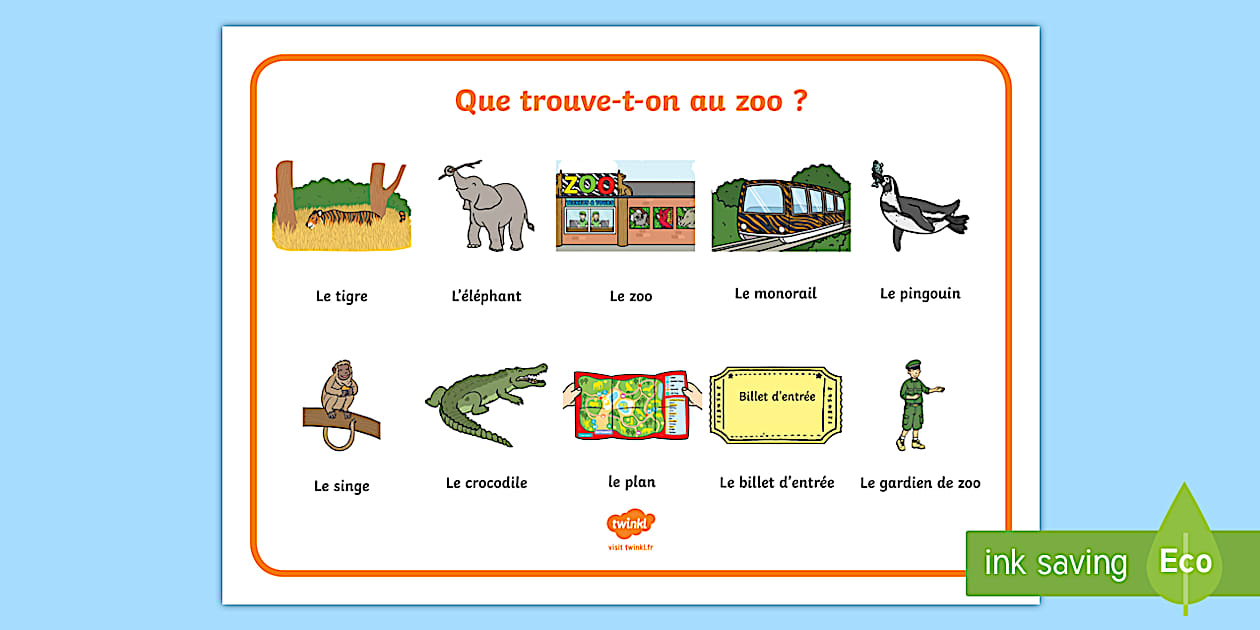 Ensemble de mots : Que trouve-t-on au zoo ? - Twinkl