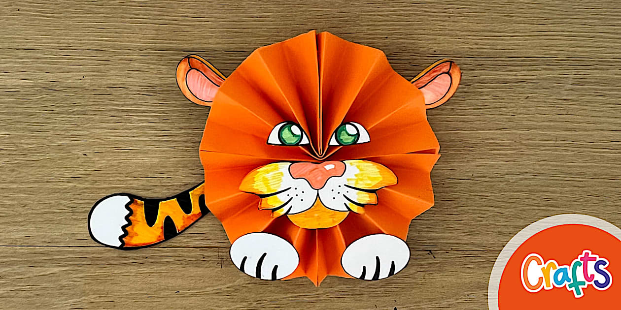 Paper Fan Tiger Craft (teacher made) - Twinkl