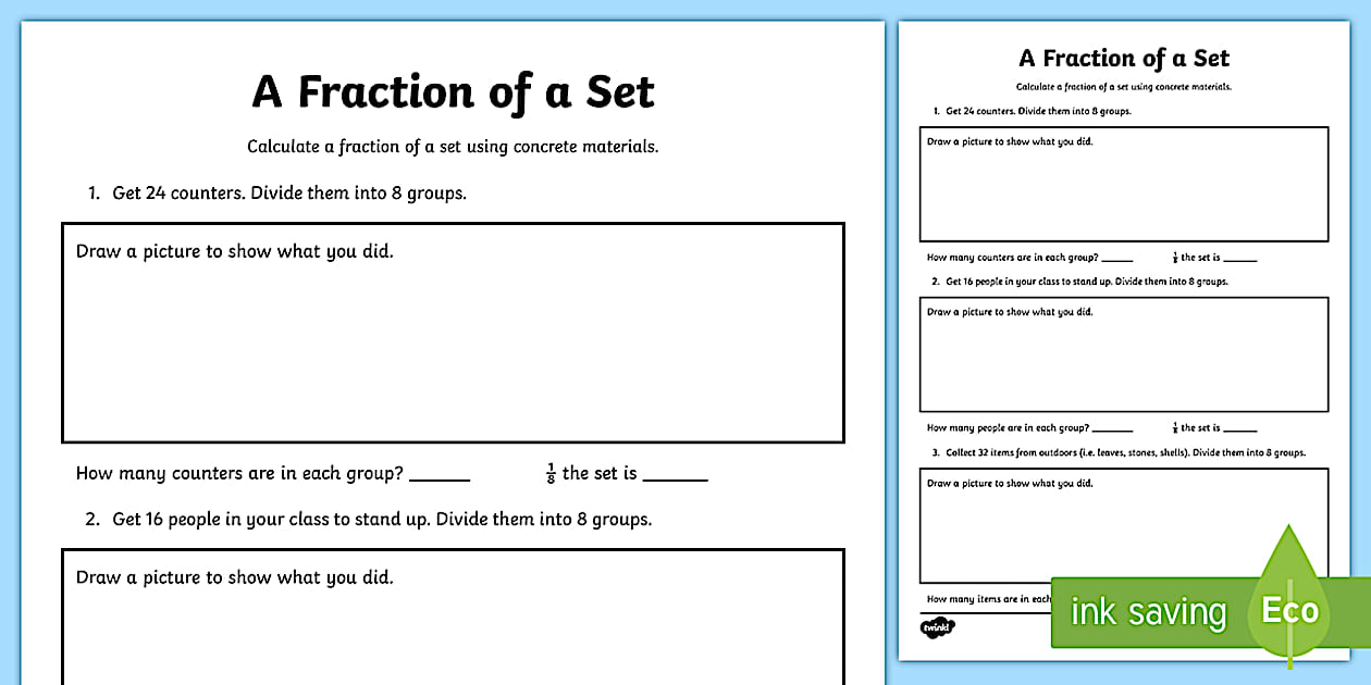 Get 1/8 of the Set Worksheet - Twinkl