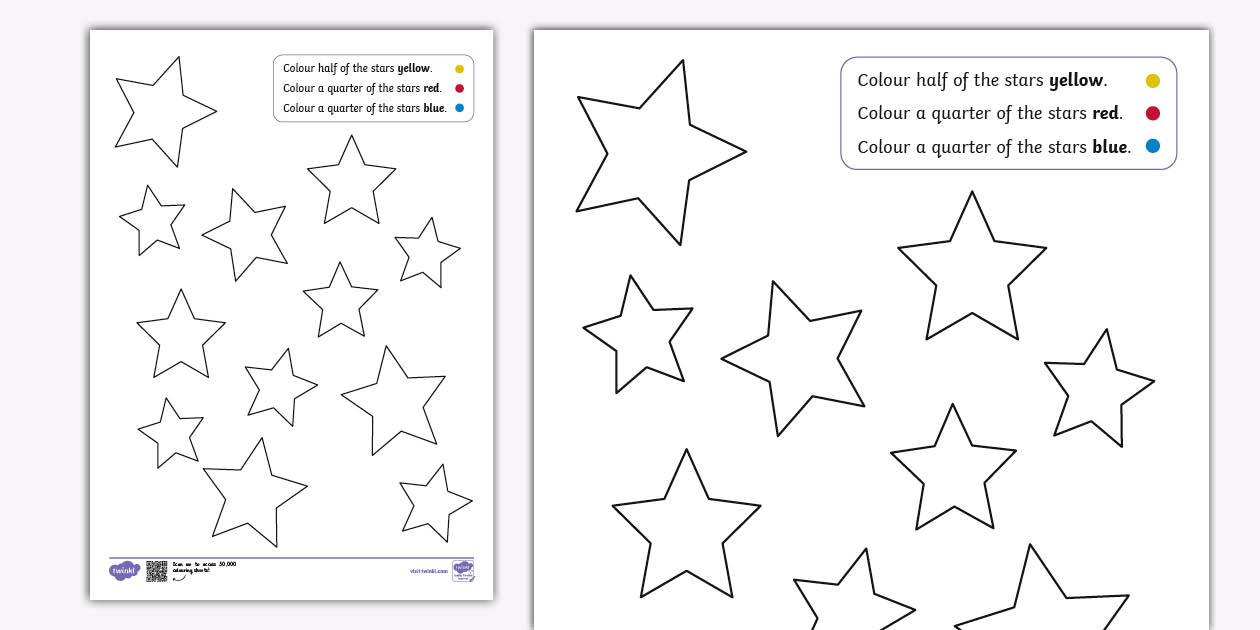 Fractions Colouring Sheets Stars - Twinkl