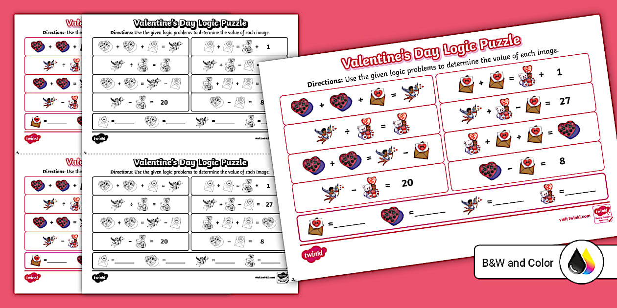 Algebra Critical Thinking Valentine's Day Logic Puzzle 6-8