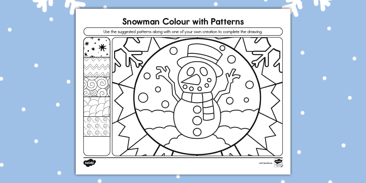 Snowman Colour with Patterns Activity (teacher made)
