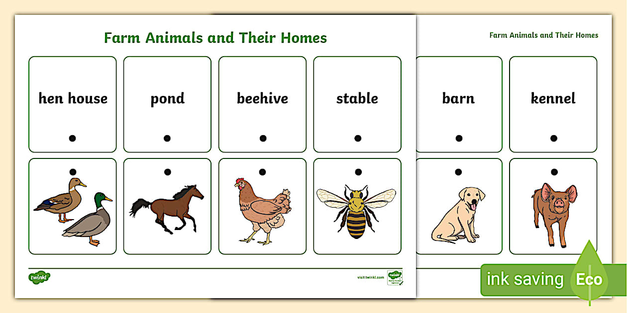 Farm Animals and Their Homes Thread Matching Activity