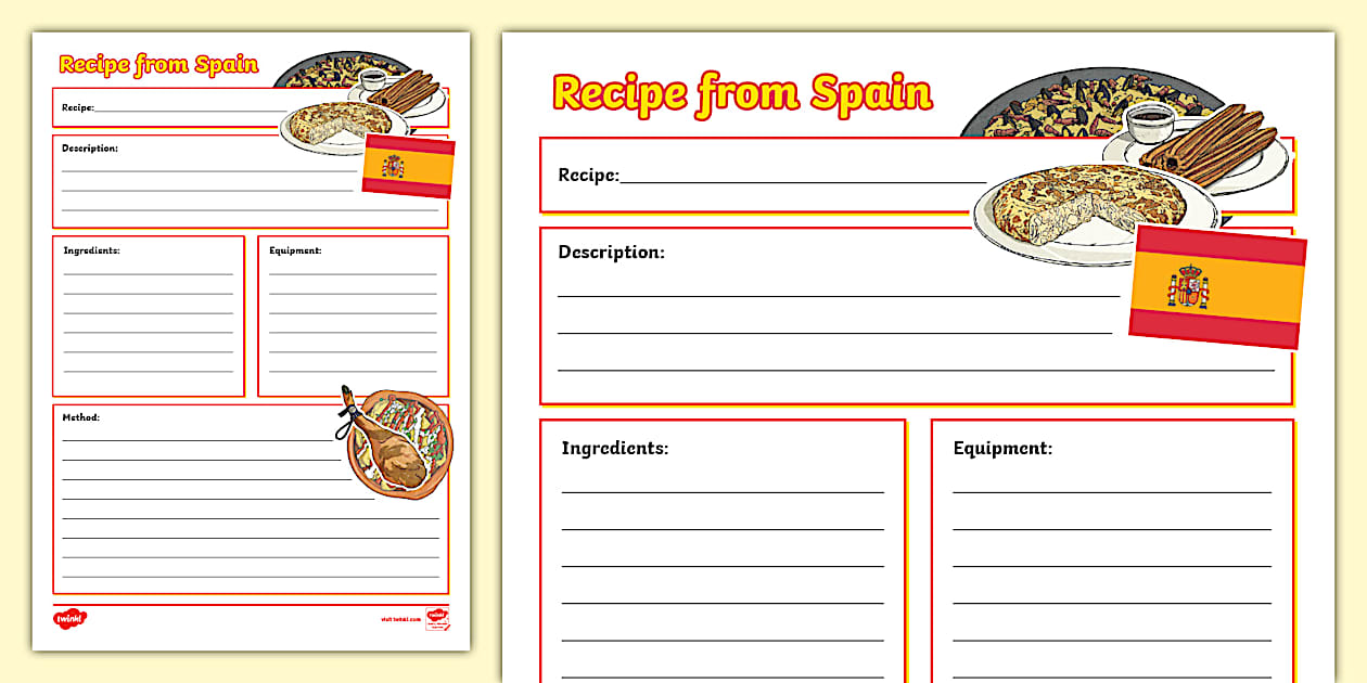 Spanish Recipe Writing Template - Twinkl Worksheet - Twinkl