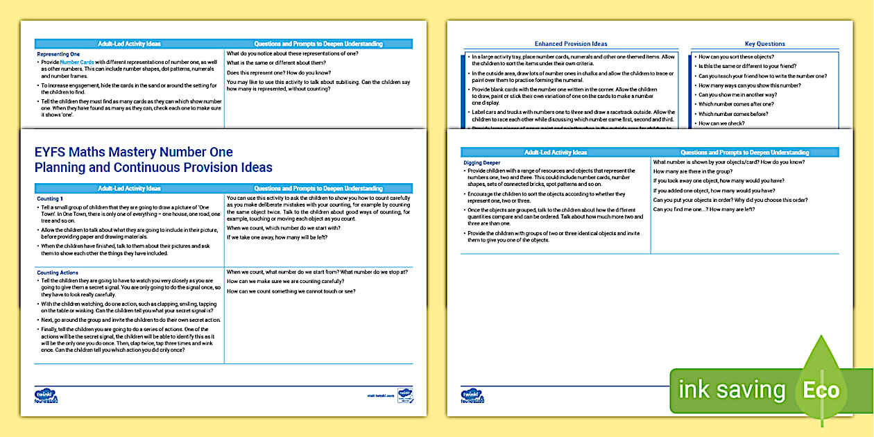 👉 EYFS Maths Mastery Number One Planning Ideas - Twinkl