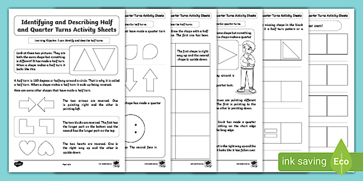 Identifying and Describing Half and Quarter Turns Year 2 Worksheets