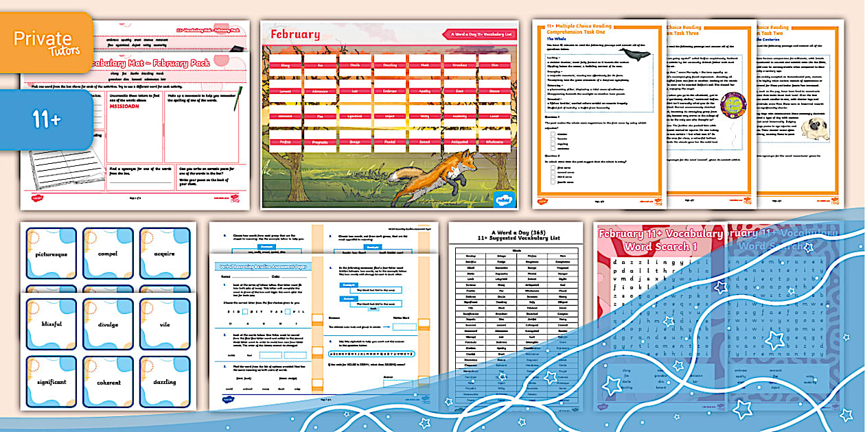11+ A Word a Day February Vocabulary Pack (teacher made)