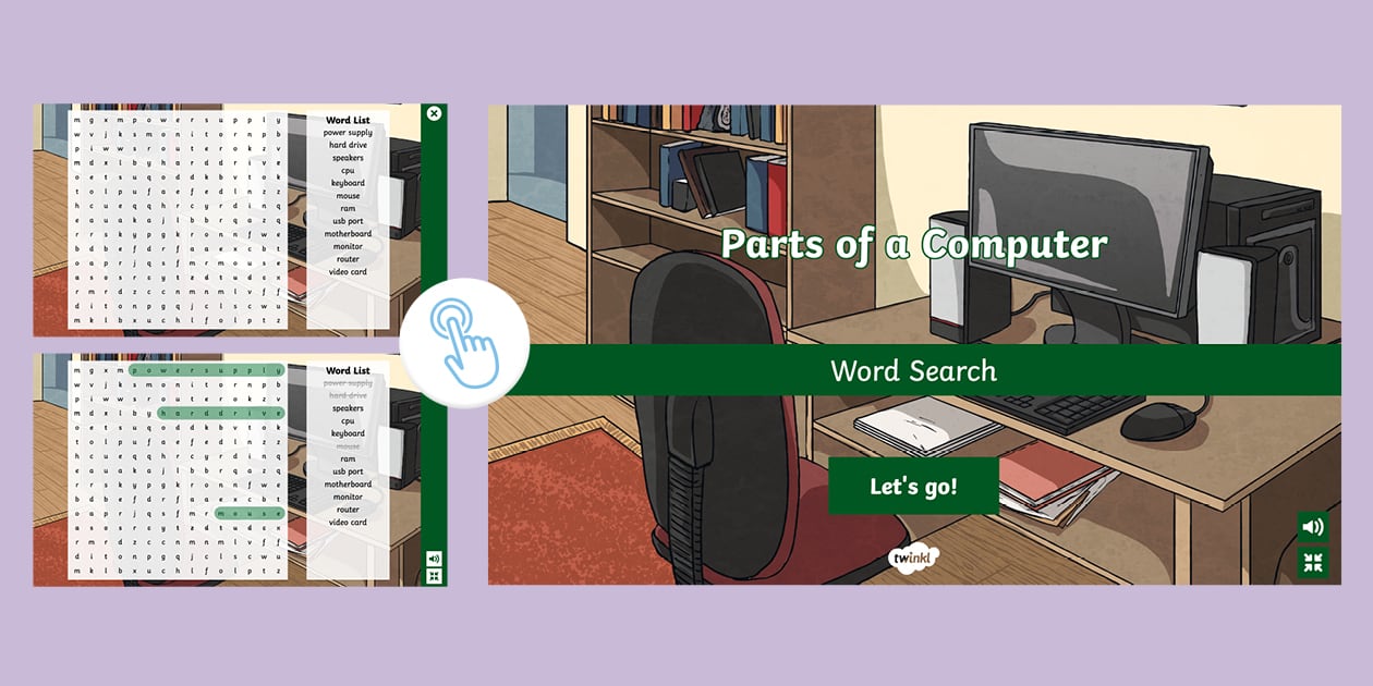 Parts of a Computer Interactive Word Search - Twinkl