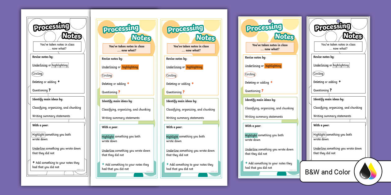 Processing Notes Student Guide for 6th-8th Grade - Twinkl