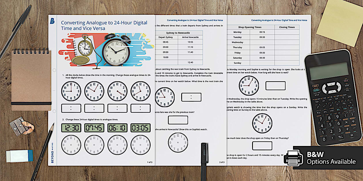 Converting Analogue to Digital Time Worksheet - Twinkl