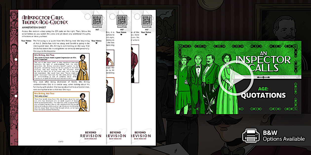 An Inspector Calls Themes: Age Quotes Annotation Sheet