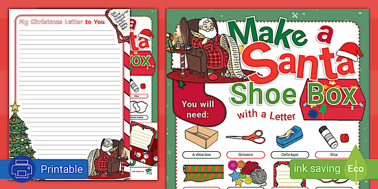 Santa's Shoe Box Instructions and Letter Template - Twinkl
