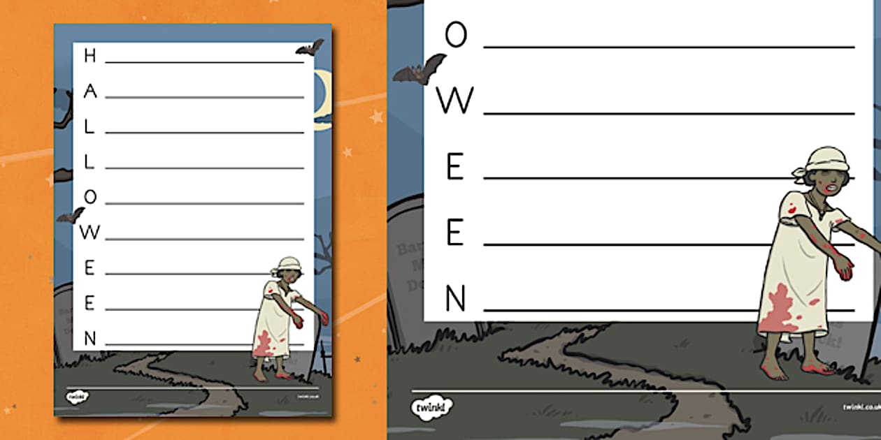 Halloween Acrostic Poem Template (teacher made) - Twinkl