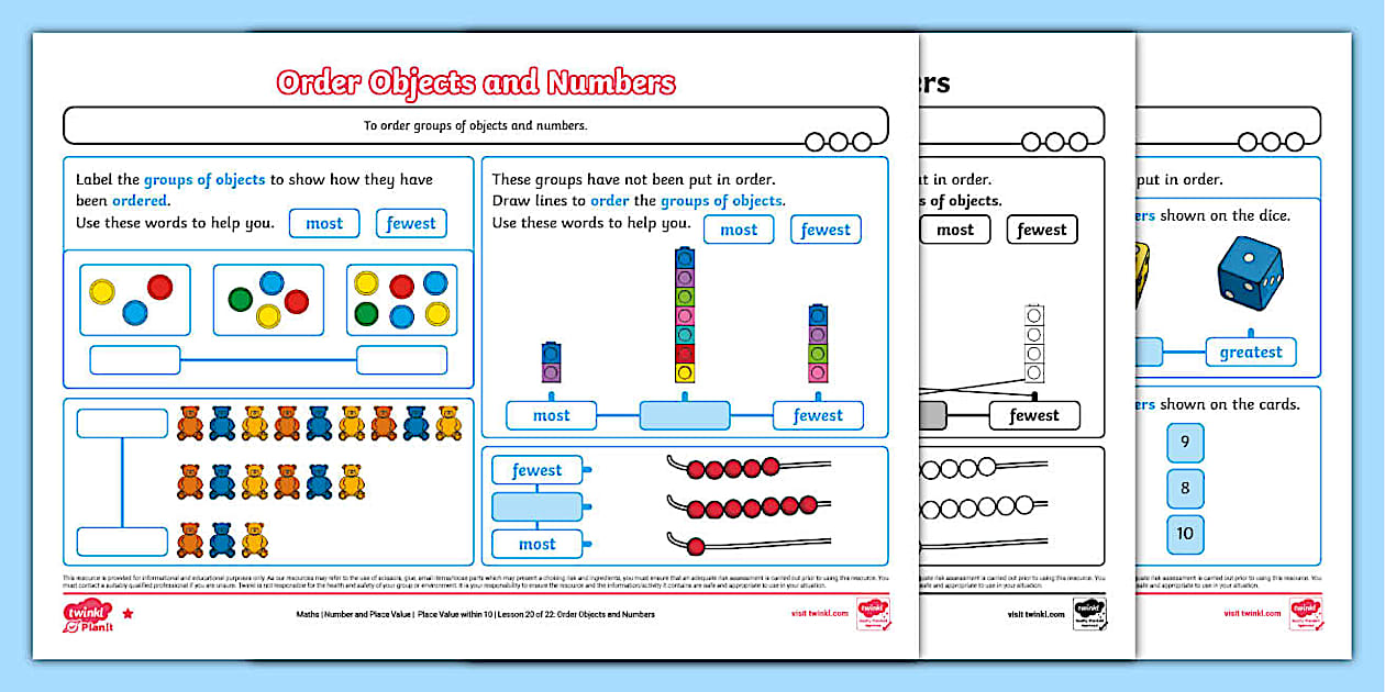 👉 Number and Place Value Ordering Objects and Numbers Differentiated
