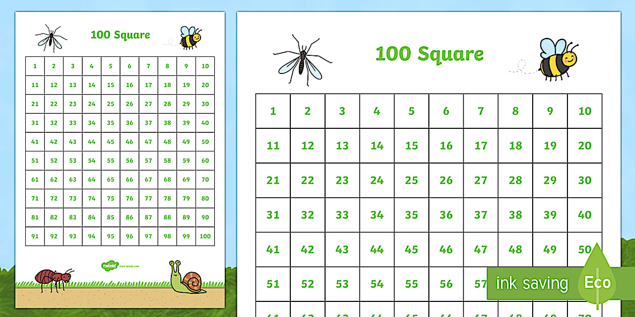 Minibeasts Theme 100 Number Square (teacher made) - Twinkl