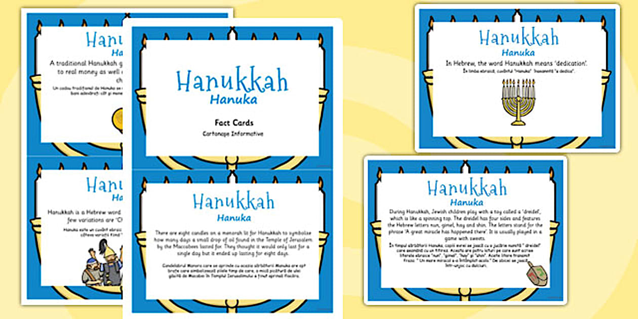 Hanukkah Display Fact Cards Romanian Translation - Twinkl