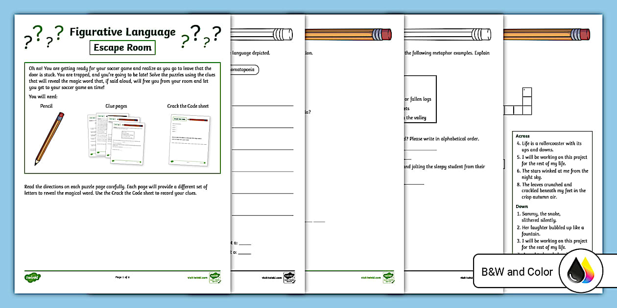 Figurative Language Escape Room Task | Twinkl USA - Twinkl