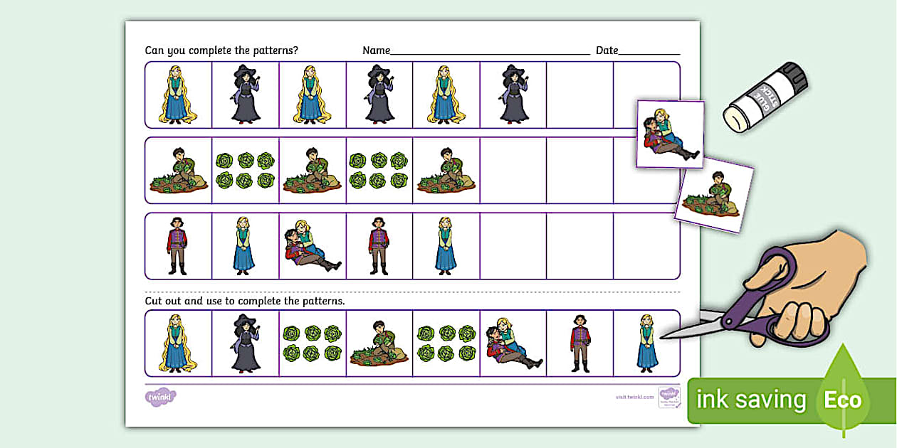Rapunzel Complete the Pattern Worksheets (teacher made)