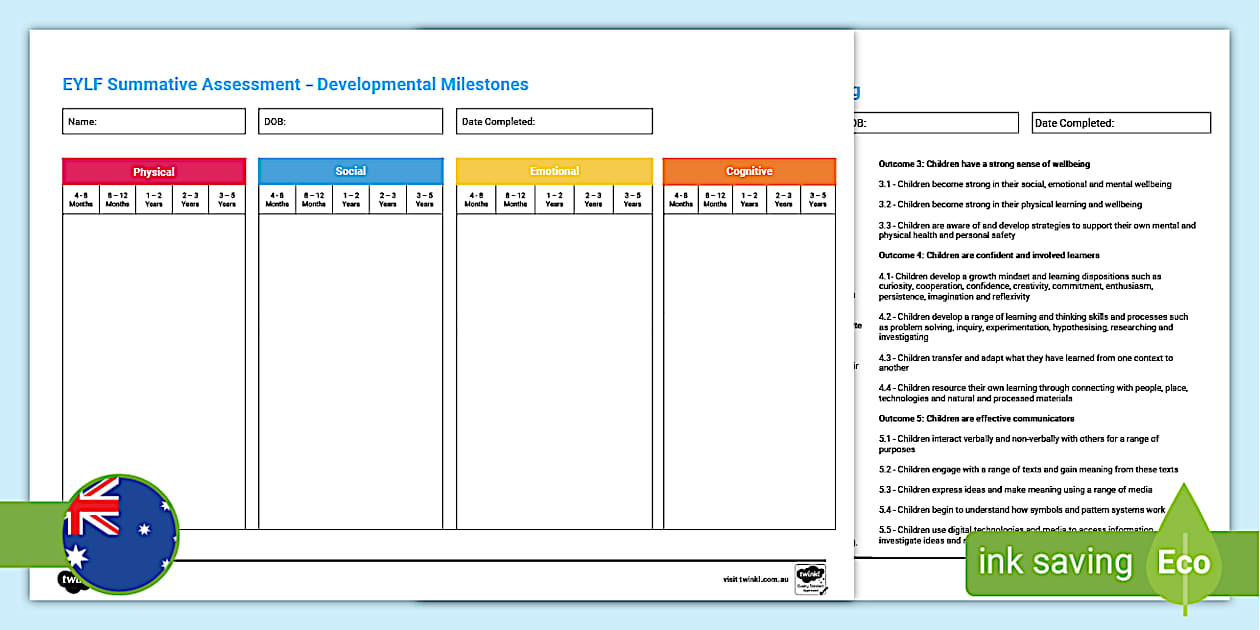 EYLF Summative Assessment in Childcare | Developmental