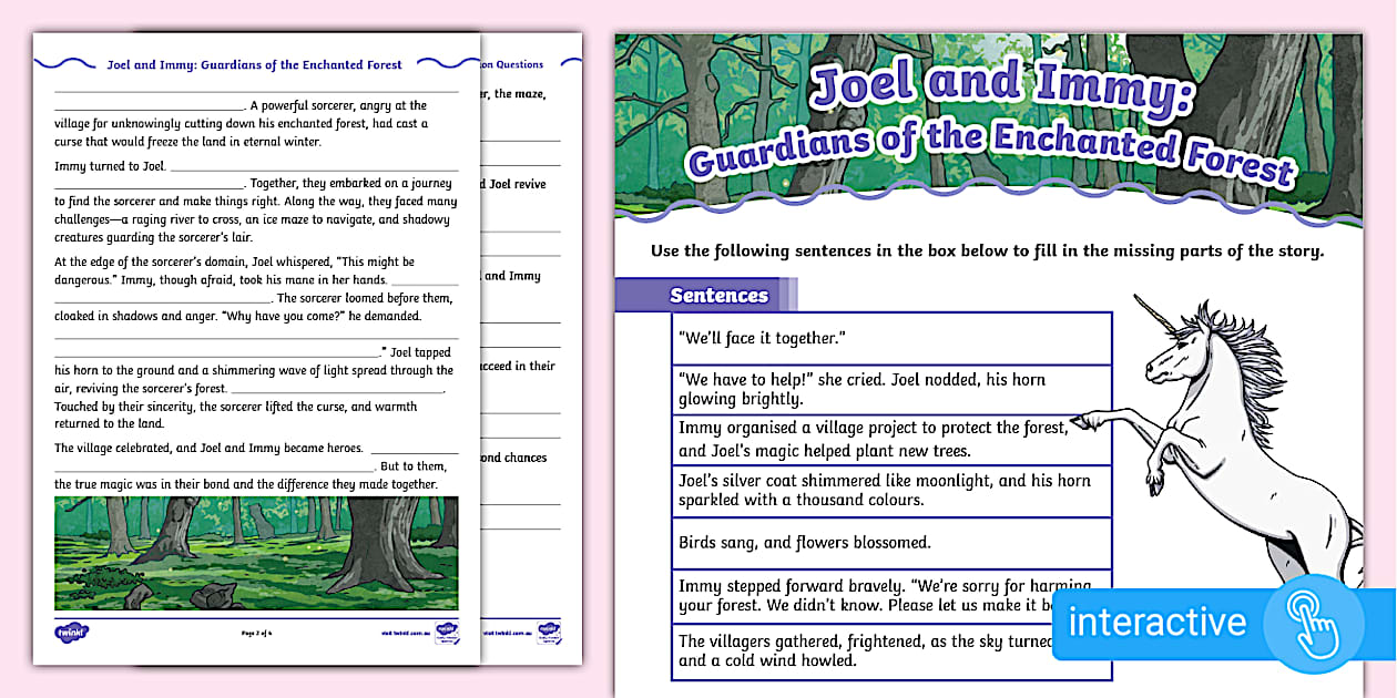 Year Five and Six Sentence Cloze and Comprehension - Twinkl