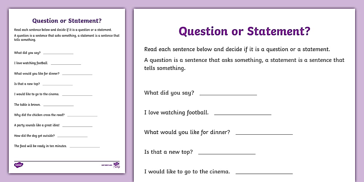 Question and Statement Worksheet (teacher made) - Twinkl