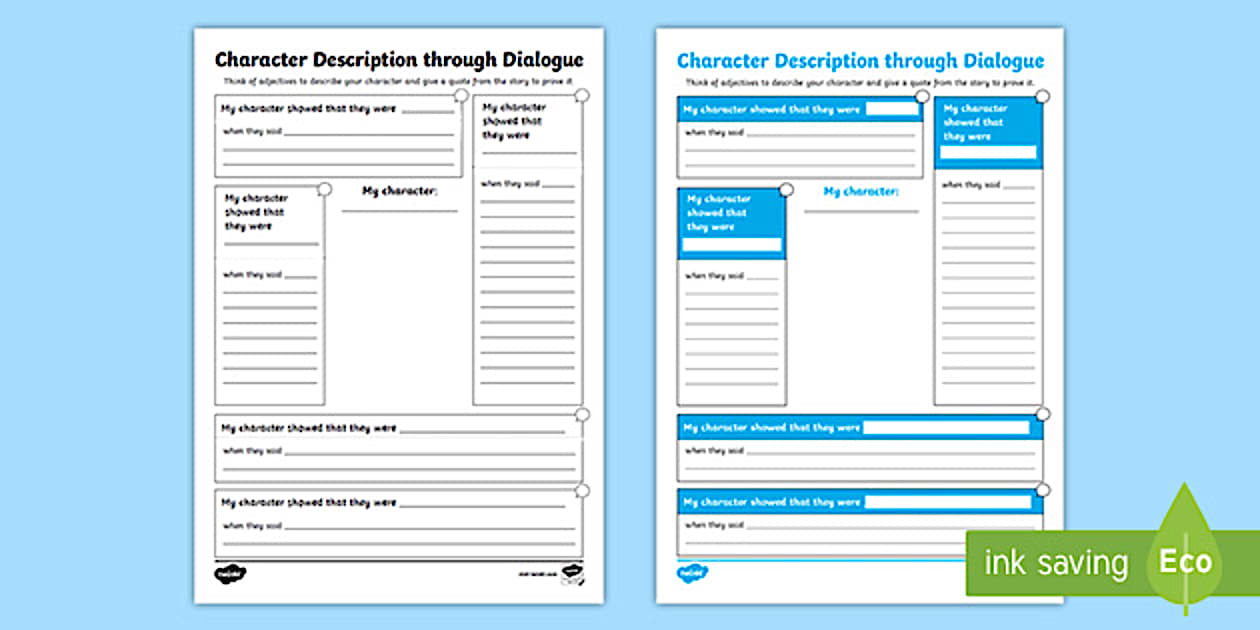 KS2 Character Description through Dialogue Worksheet