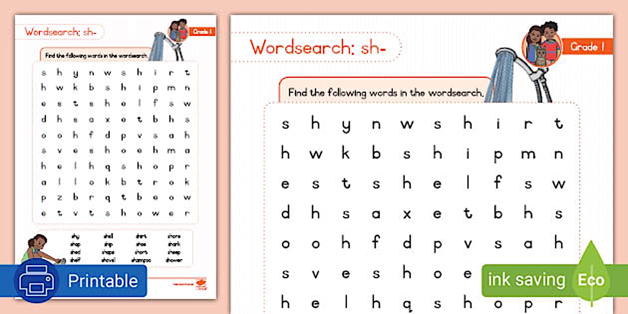 Grade 1 Phonics: sh- Wordsearch