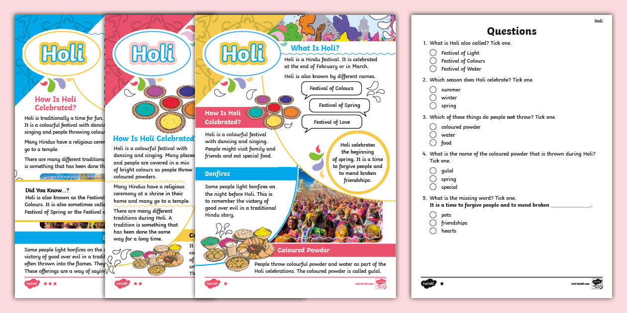 KS1 Holi Differentiated Reading Comprehension Activity
