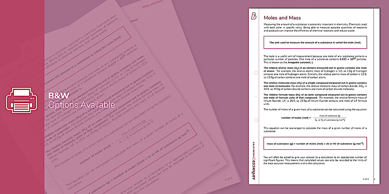 Moles and Mass Information Sheet - Twinkl